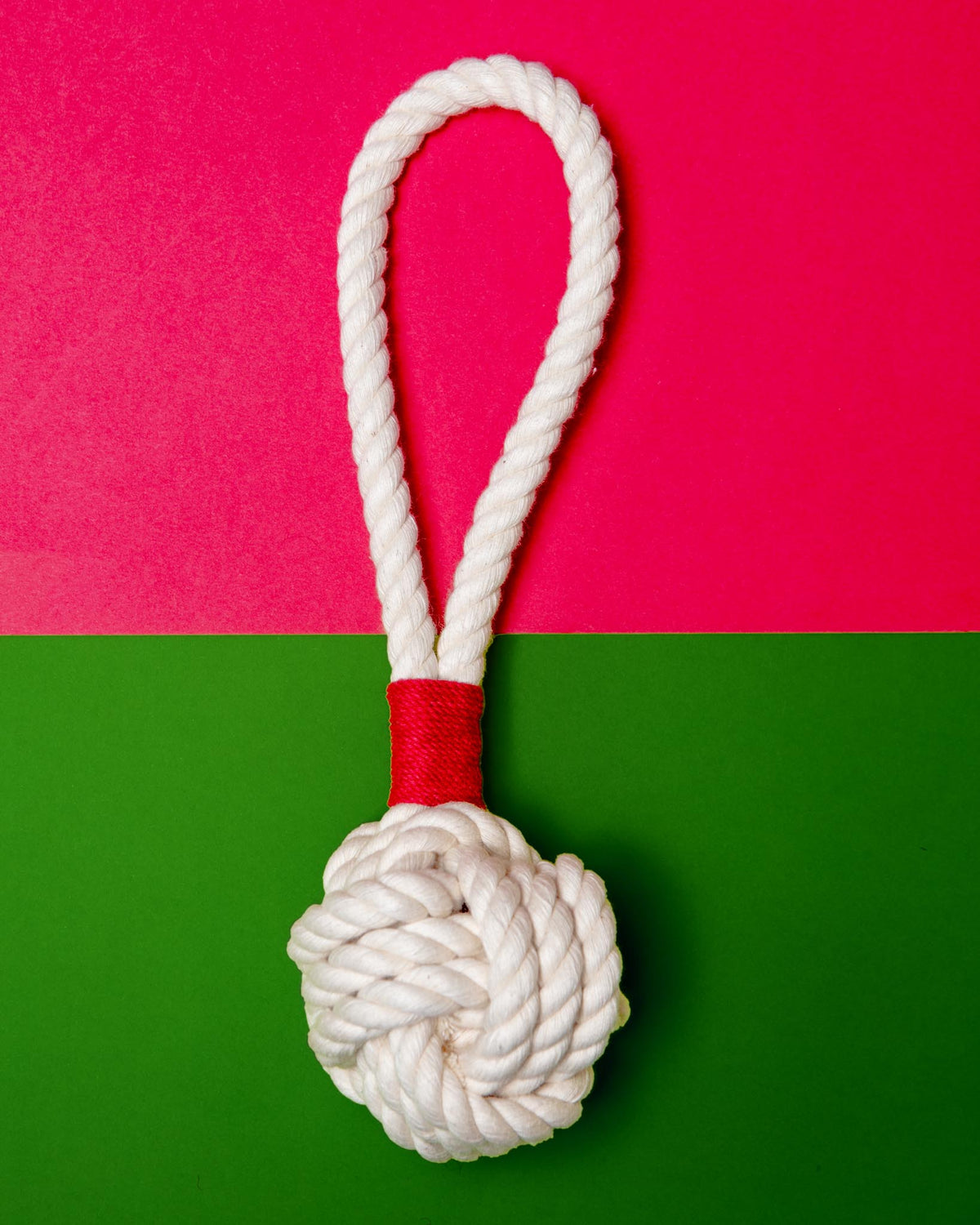 MYSTIC KNOTWORK | Monkey Fist Rope Dog Toy in White with Red Whipping ...