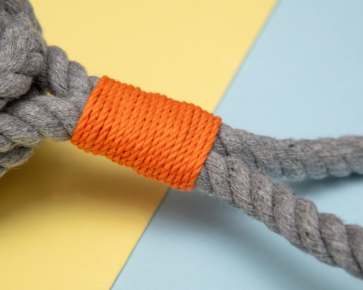 MYSTIC KNOTWORK | Monkey Fist Rope Dog Toy in Gray with Orange Whipping ...