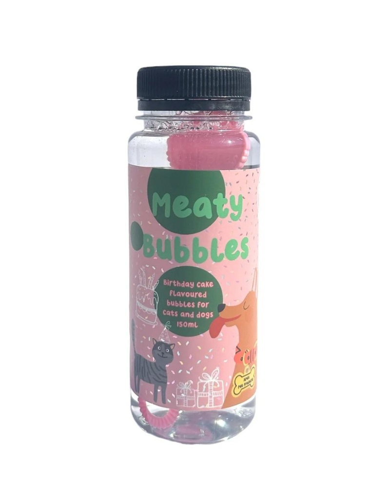 MEATY BUBBLES | Birthday Cake Flavored Bubbles for Dogs & Cats (Vegan, Gluten Free and Halal ...